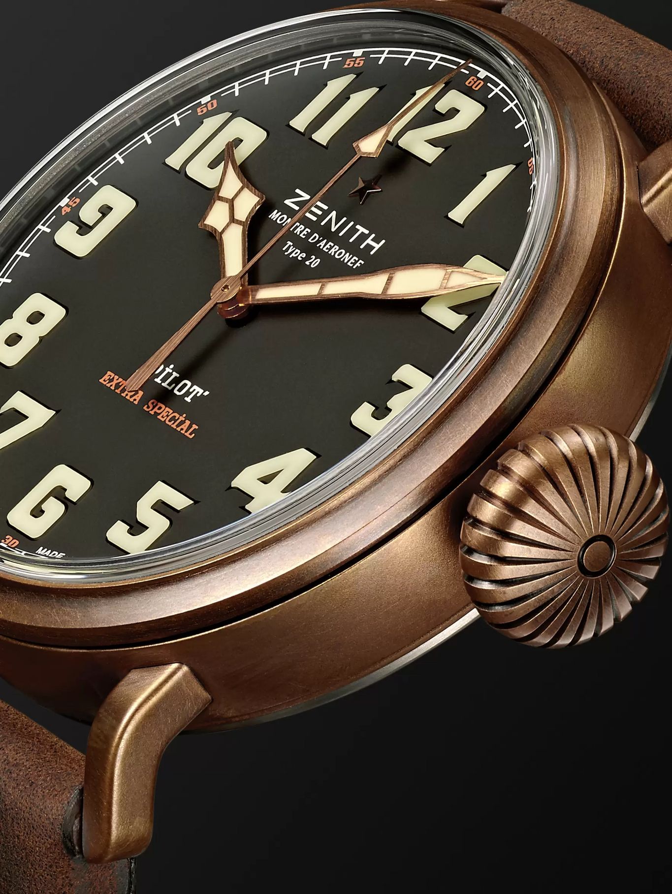 ZENITH Pilot Type 20 Extra Special 45mm Bronze and Nubuck Watch, Ref ...