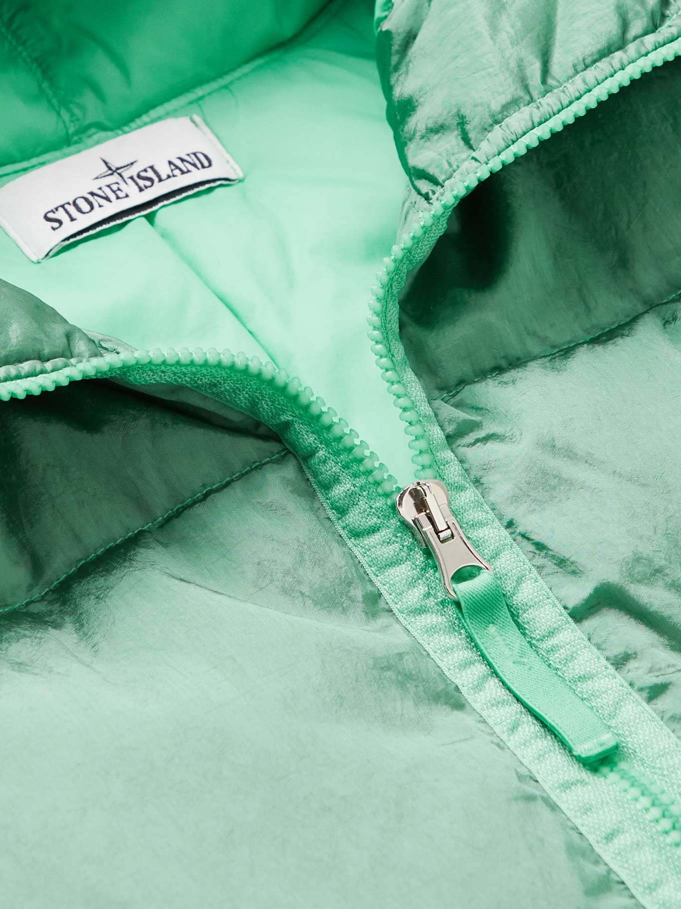 STONE ISLAND Logo-Appliquéd Quilted Crinkled-Shell Hooded Down Jacket ...