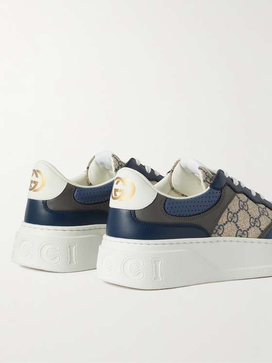 GUCCI Monogrammed Coated-Canvas and Leather Sneakers for Men | MR PORTER