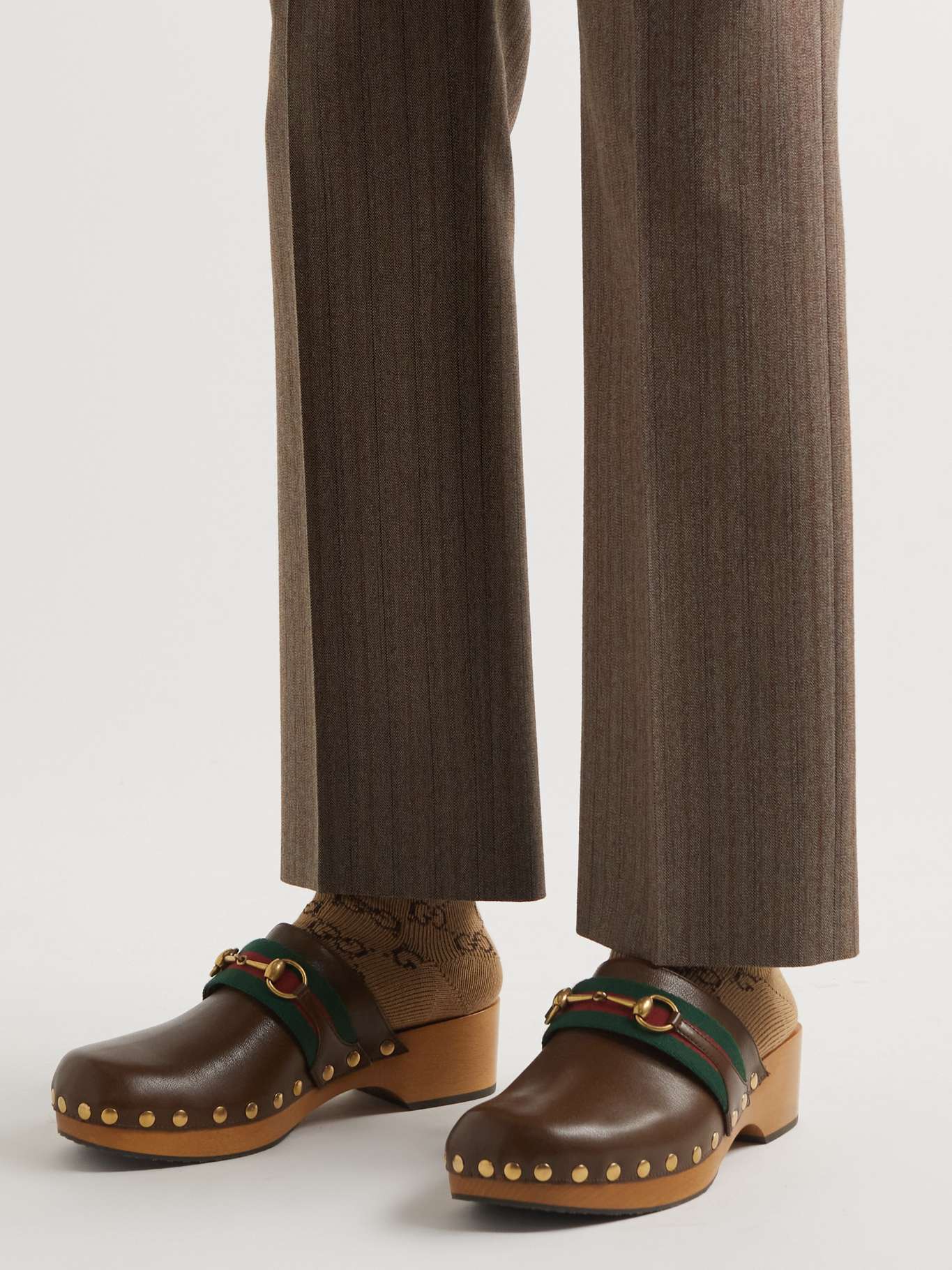 GUCCI Horsebit Webbing-Trimmed Leather Clogs for Men | MR PORTER