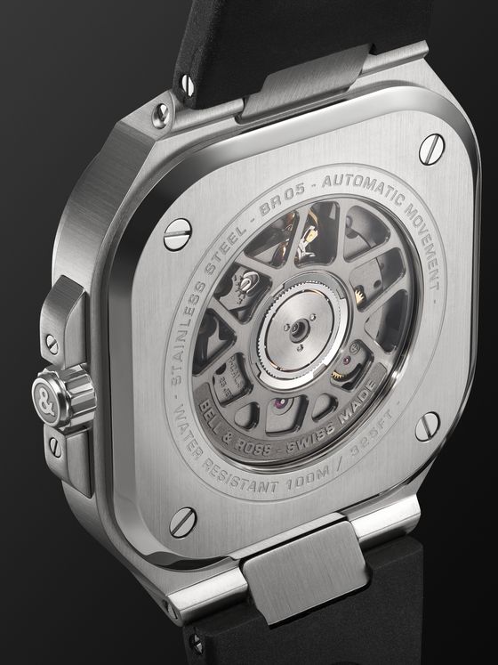 BELL & ROSS BR 05 Automatic GMT 41mm Stainless Steel and Rubber Watch ...