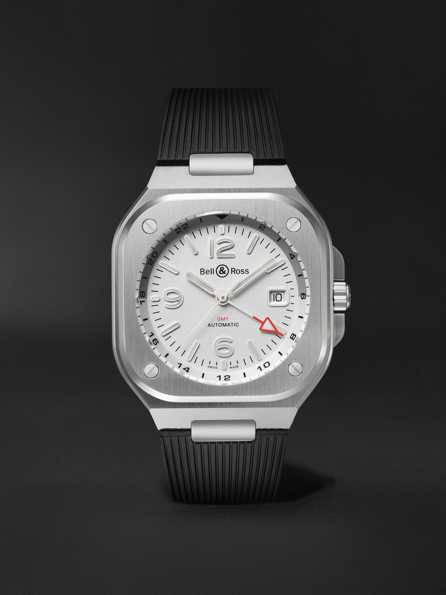 BELL & ROSS BR 05 Automatic GMT 41mm Stainless Steel and Rubber Watch ...
