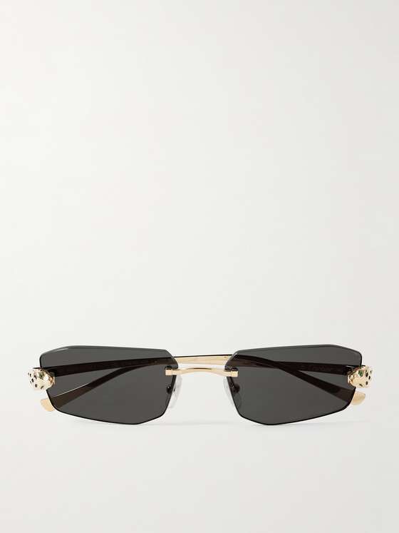 CARTIER EYEWEAR Panthère de Cartier Rimless Rectangle-Frame Gold-Tone ...