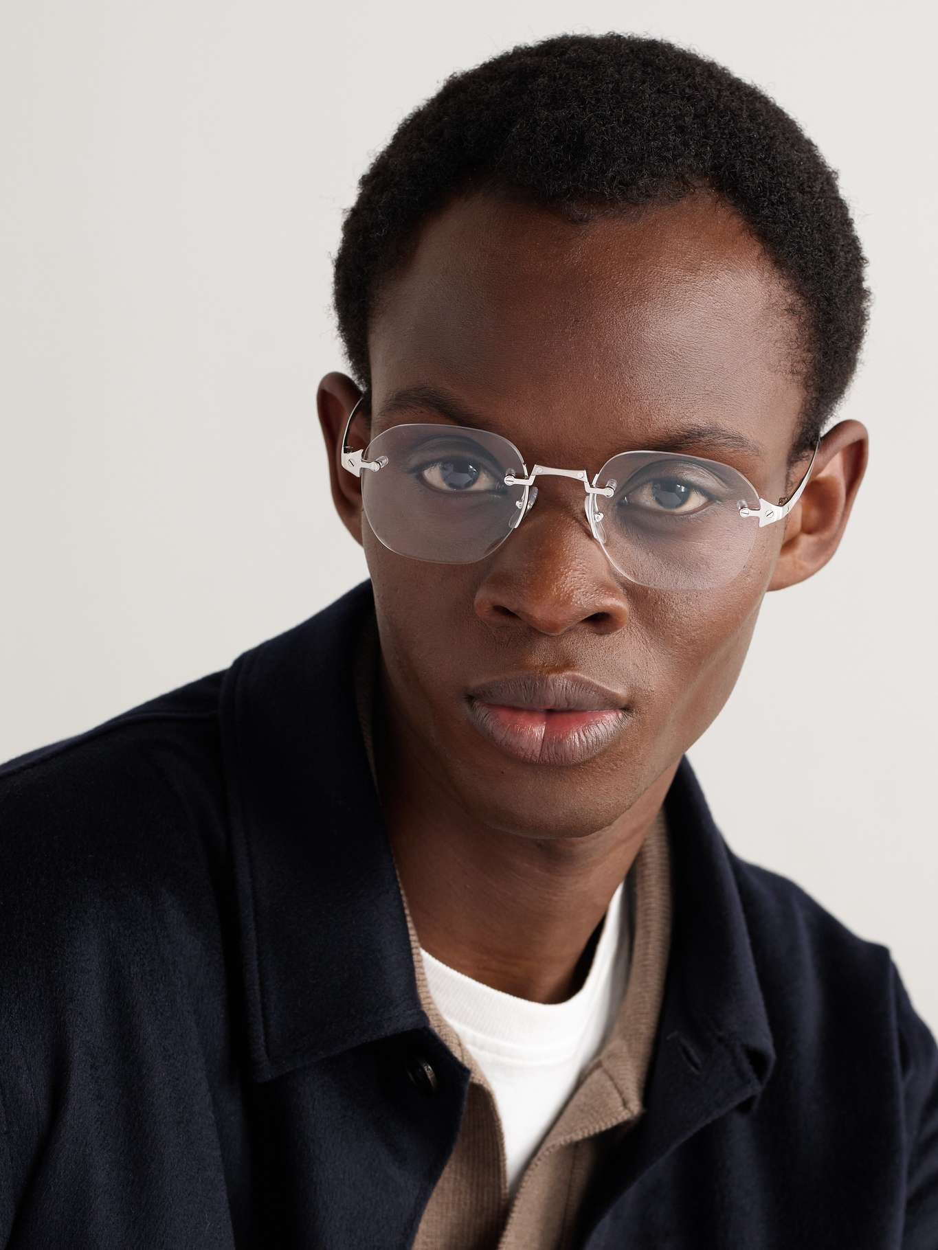 CARTIER EYEWEAR Santos de Cartier Rimless D-Frame Silver-Tone Optical ...