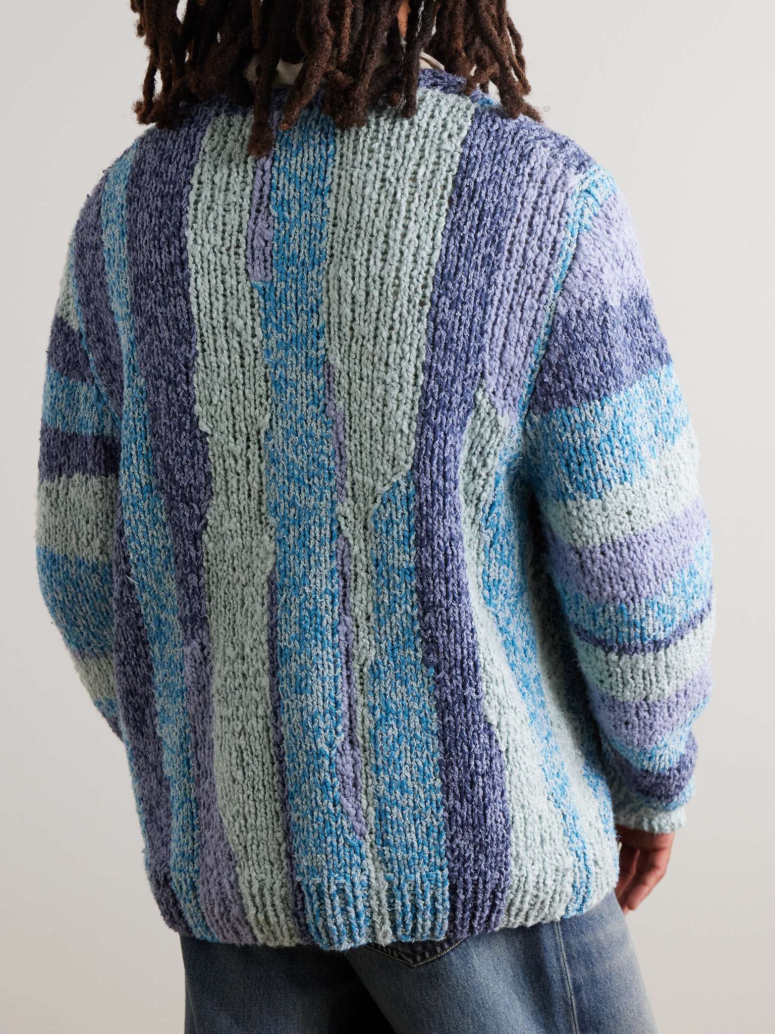 THE ELDER STATESMAN Striped Crocheted Organic Cotton Sweater for Men ...