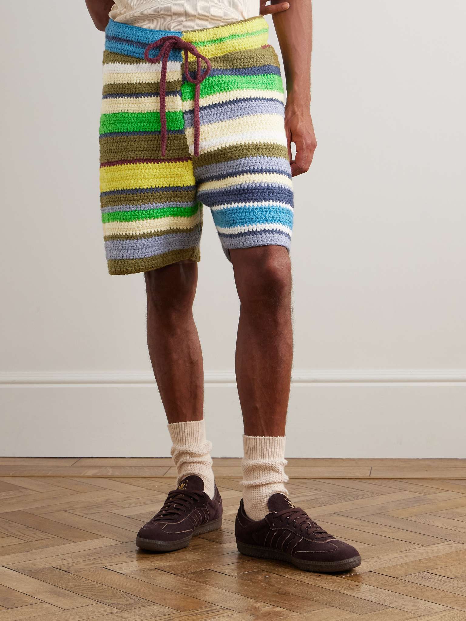 THE ELDER STATESMAN Straight-Leg Striped Crocheted Organic Cotton ...