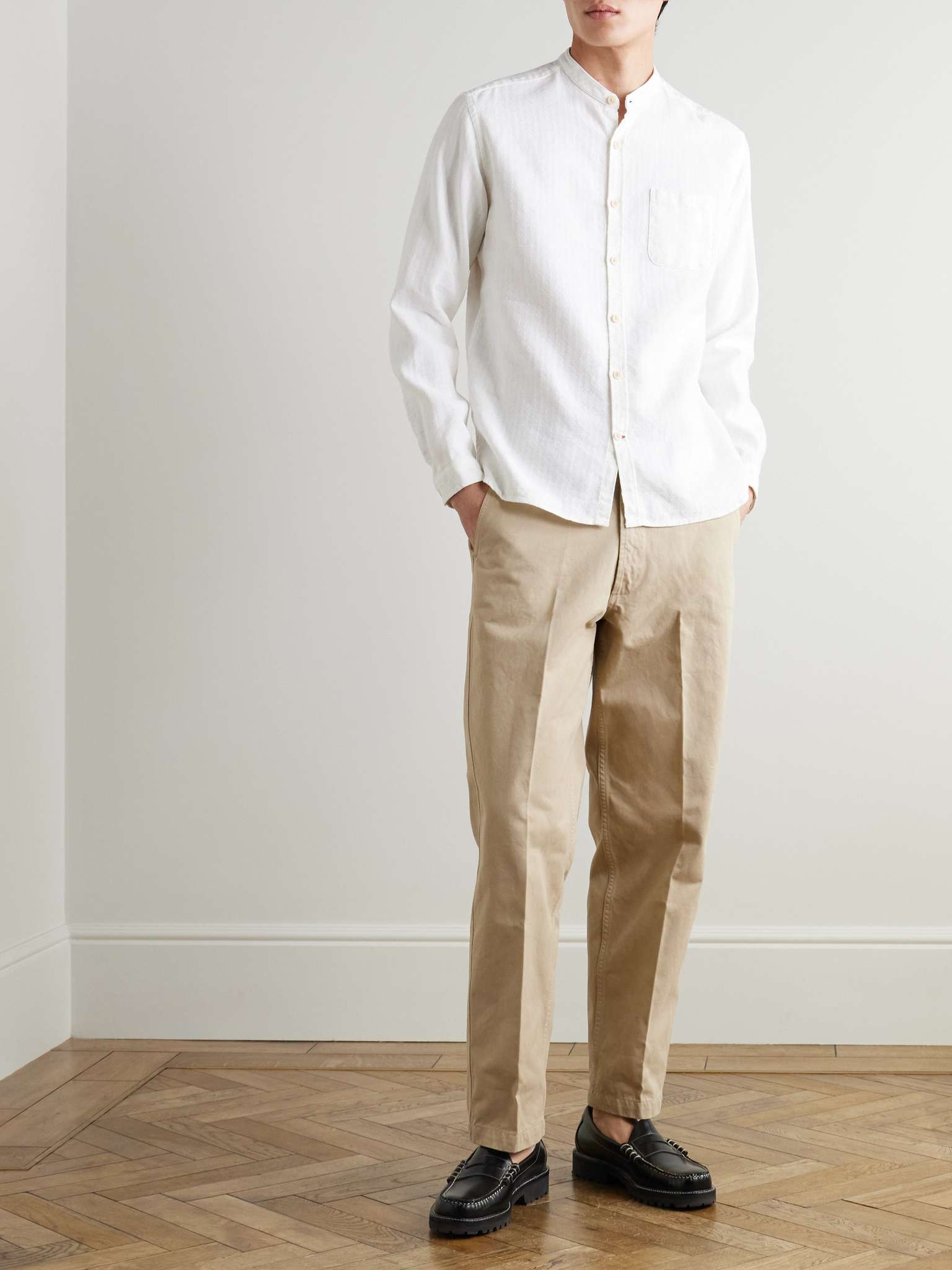 OLIVER SPENCER Lennon Grandad-Collar Linen and Cotton-Blend Jacquard ...