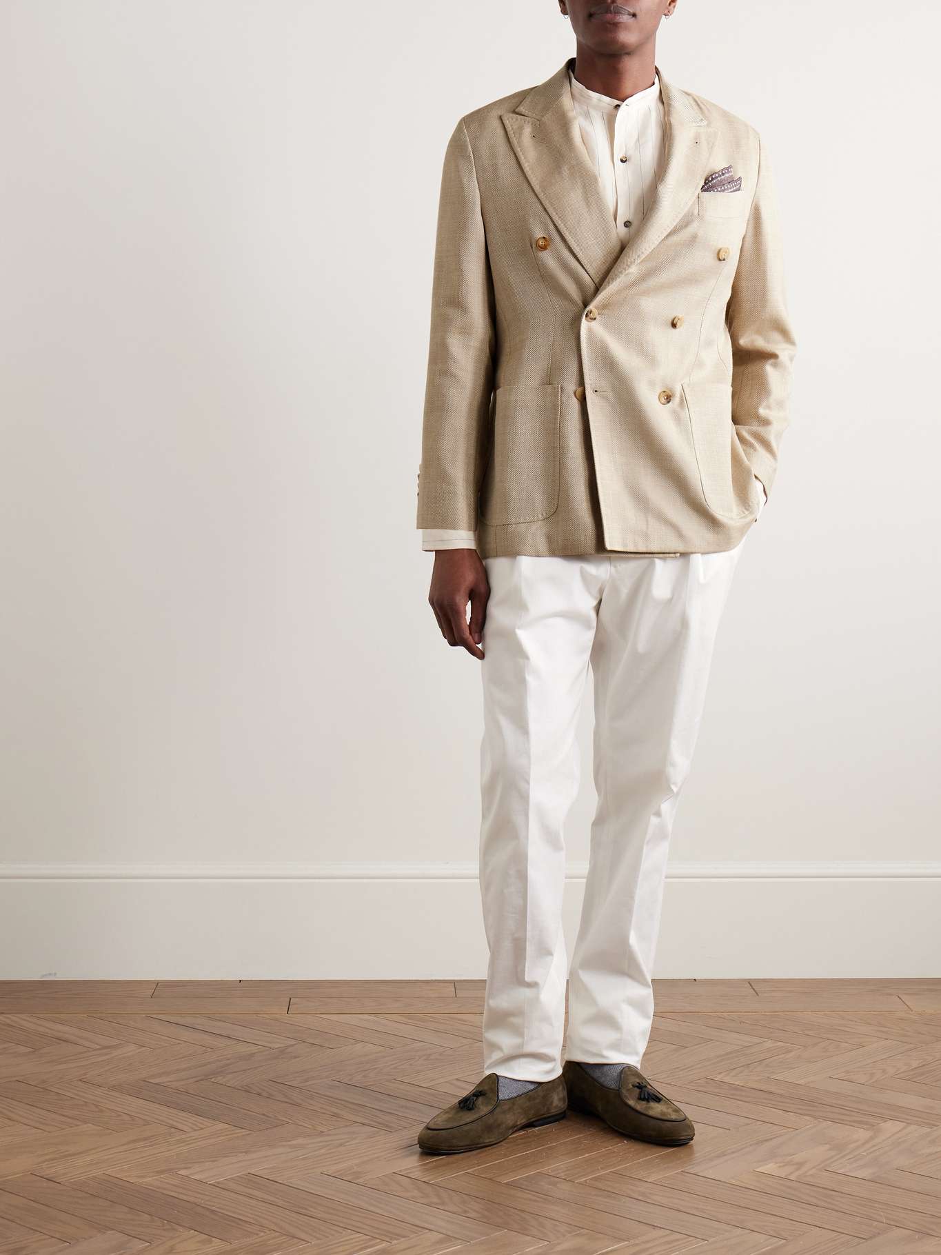 RUBINACCI Unstructured Double-Breasted Herringbone Virgin Wool, Silk ...