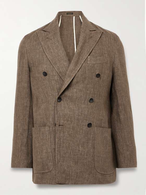 RUBINACCI Unstructured Double-Breasted Linen Suit Jacket for Men | MR ...