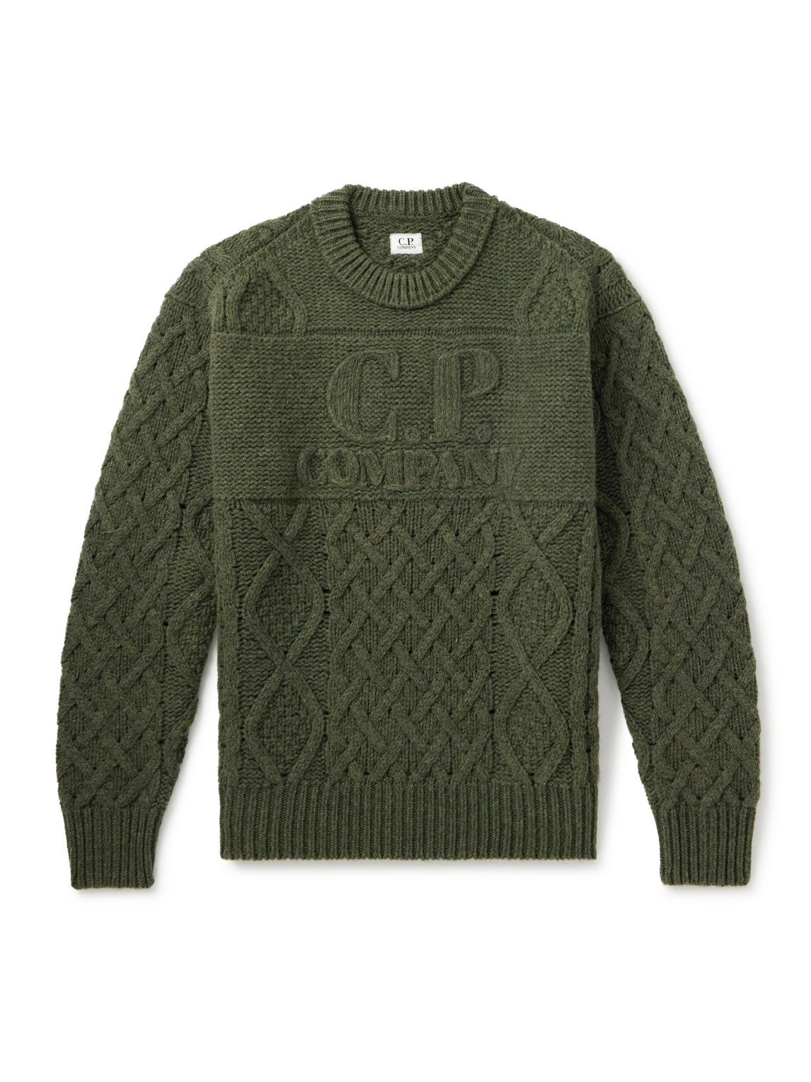 C.p. Company Logo-debossed Cable-knit Wool Sweater In Green | ModeSens
