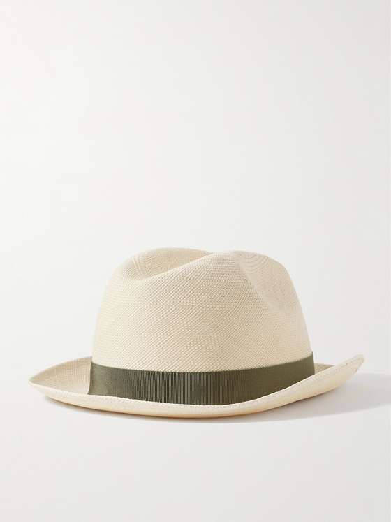 PURDEY Logo-Embroidered Grosgrain-Trimmed Straw Panama Hat for Men | MR ...