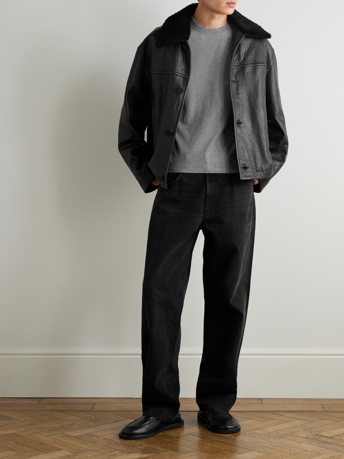 Studio Nicholson - Shearling-Trimmed Leather Jacket - Curated Menswear