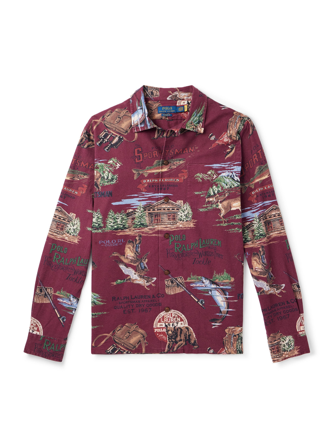 Polo Ralph Lauren Convertible-collar Printed Cotton Shirt In Burgundy ...