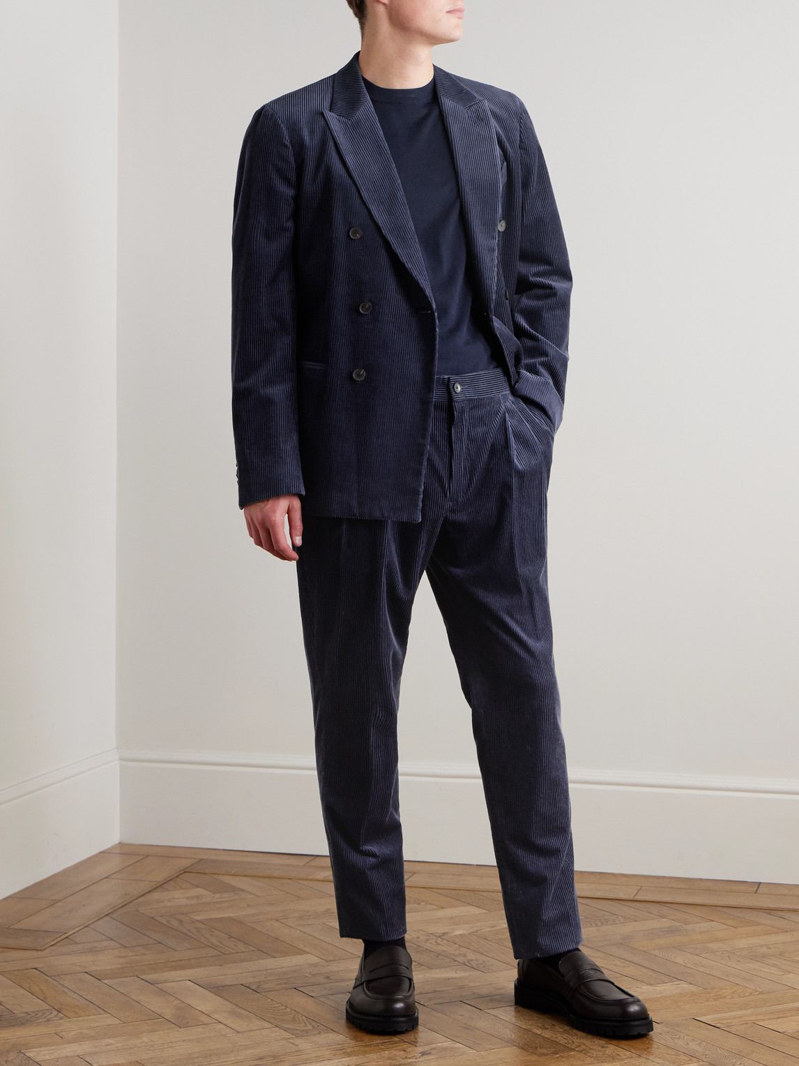 Mr P. - Slim-Fit Double-Breasted Cotton and Cashmere-Blend Corduroy Tuxedo Jacket - Curated Menswear