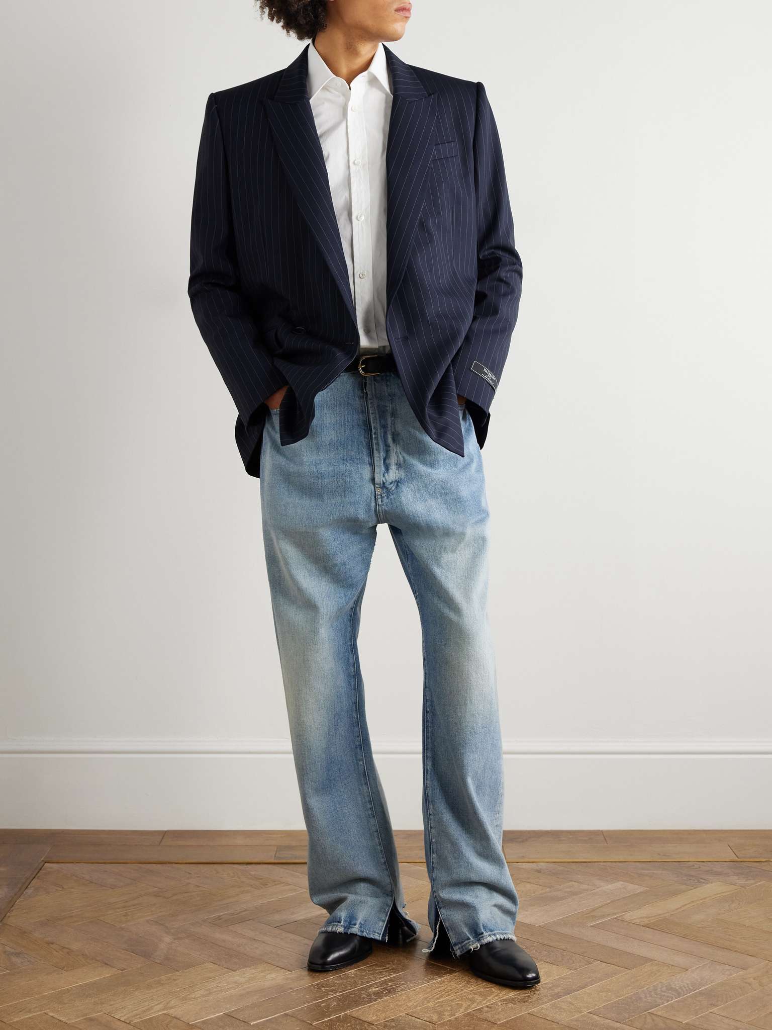 BALMAIN Double-Breasted Pinstriped Wool-Blend Blazer for Men | MR PORTER