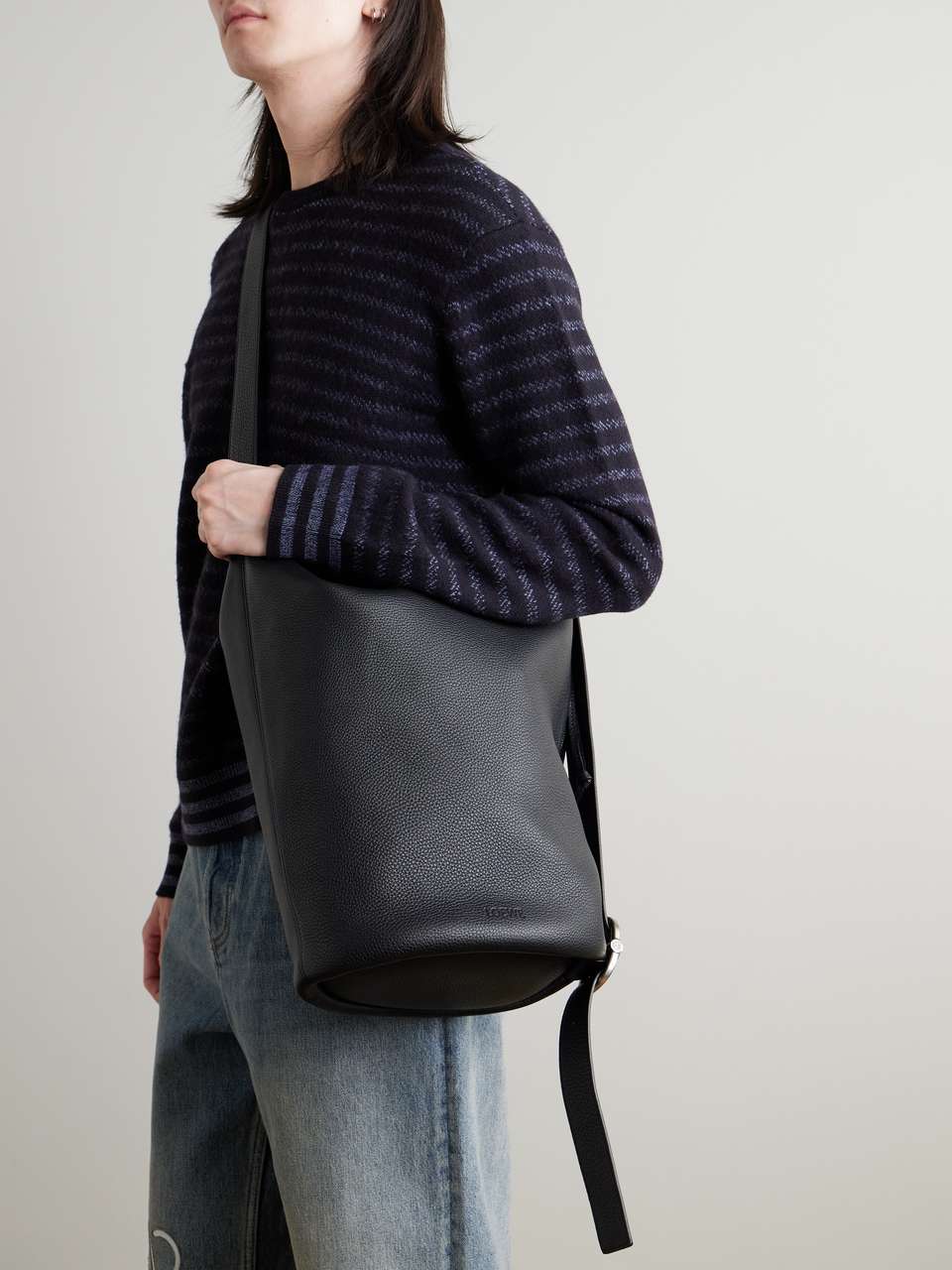 LOEWE Loop Medium Logo-Debossed Leather Bucket Bag for Men | MR PORTER