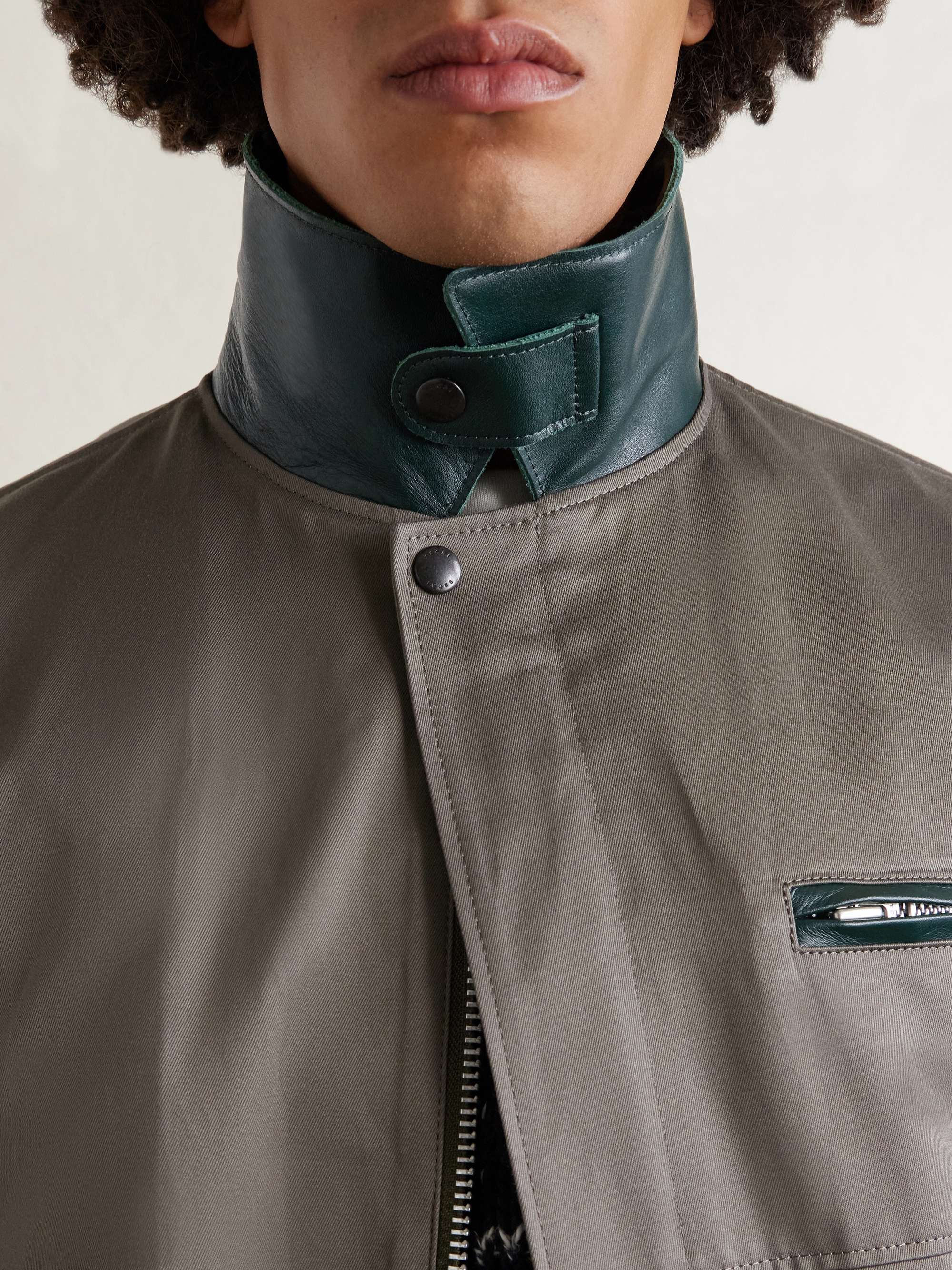 SACAI Leather-Trimmed Cotton-Twill Bomber Jacket for Men | MR PORTER