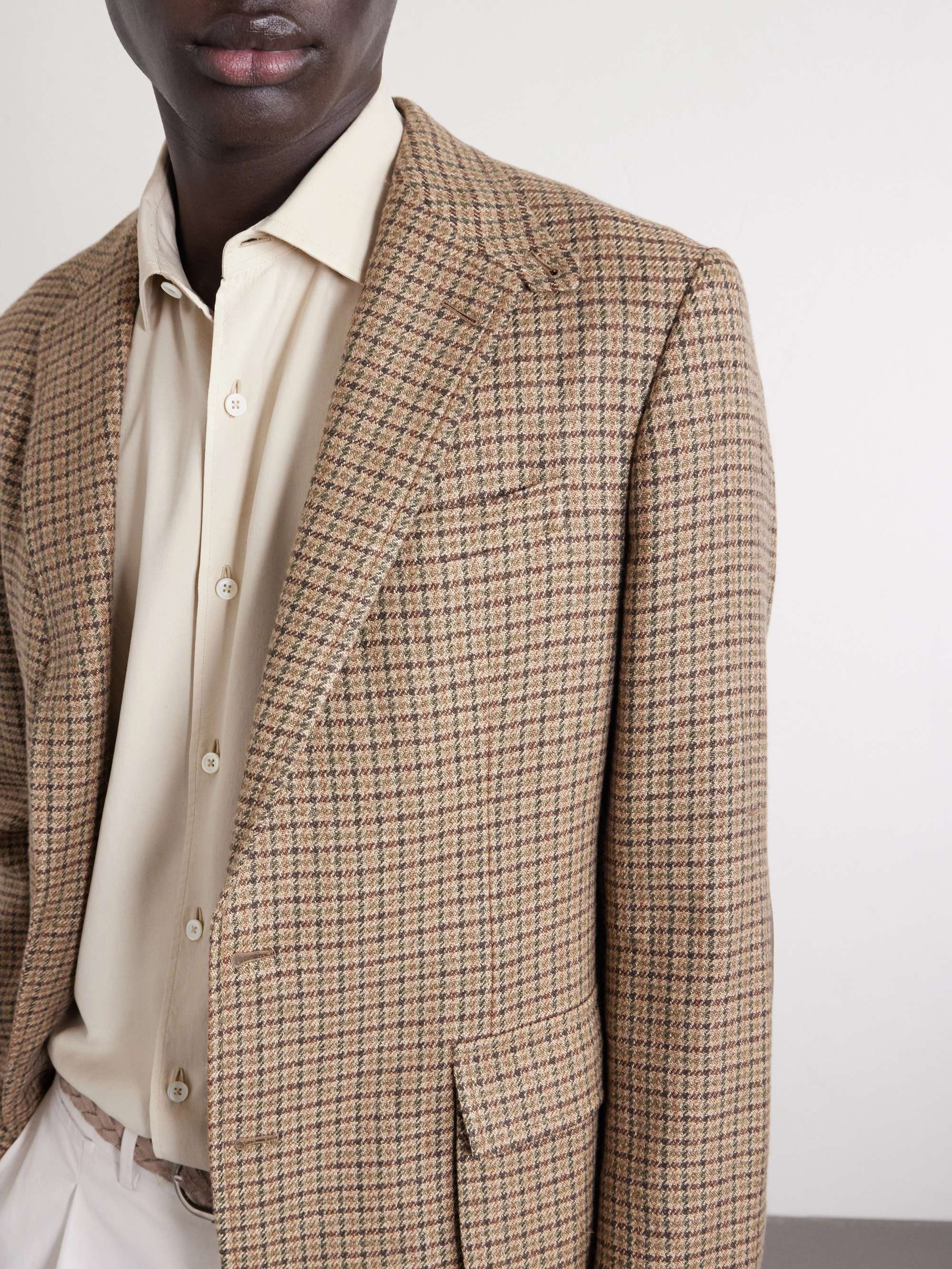 RALPH LAUREN PURPLE LABEL Kent Suede-Trimmed Checked Linen and Wool ...