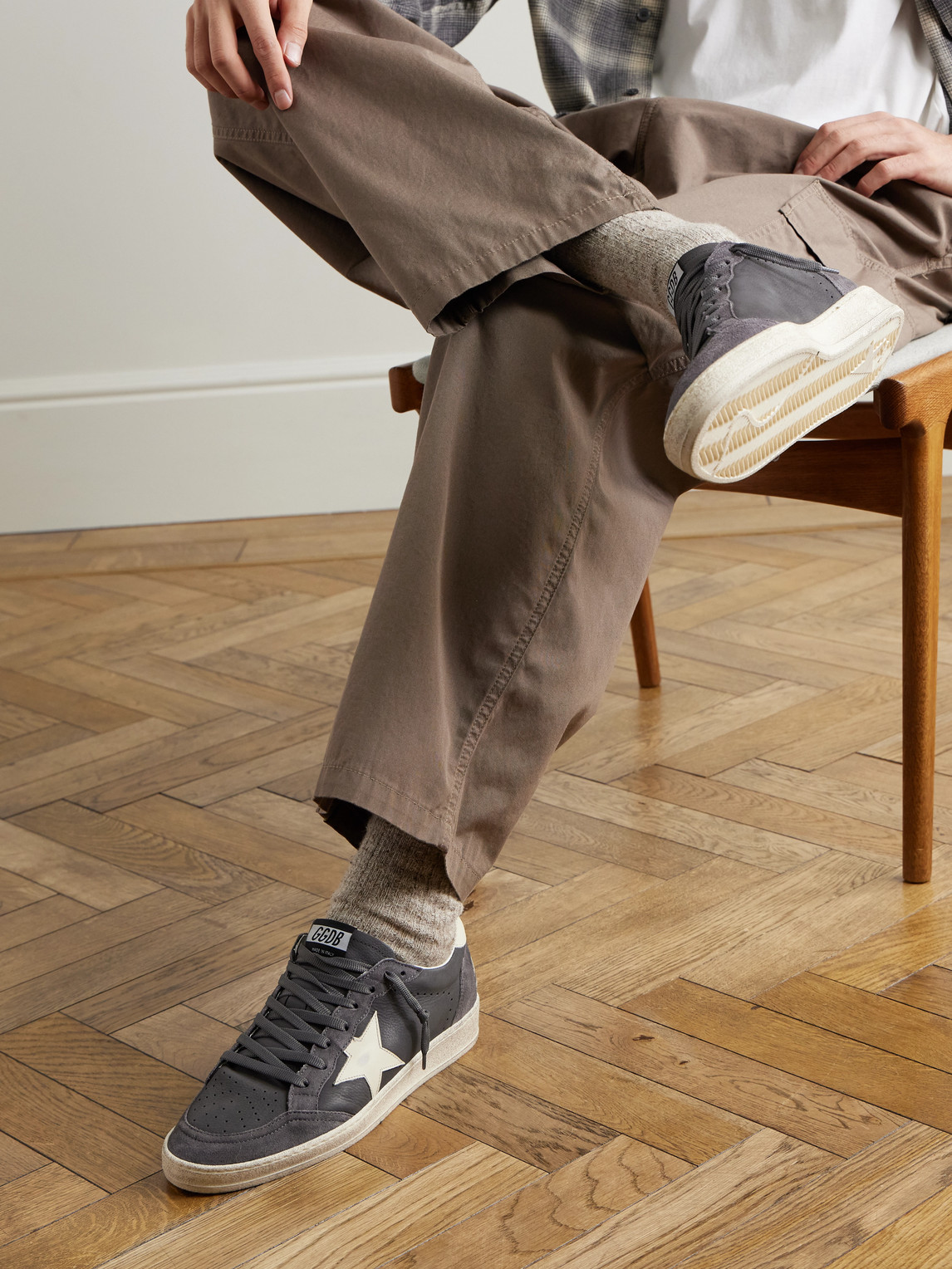 Golden Goose - Ball Star Distressed Suede-Trimmed Leather Sneakers ...