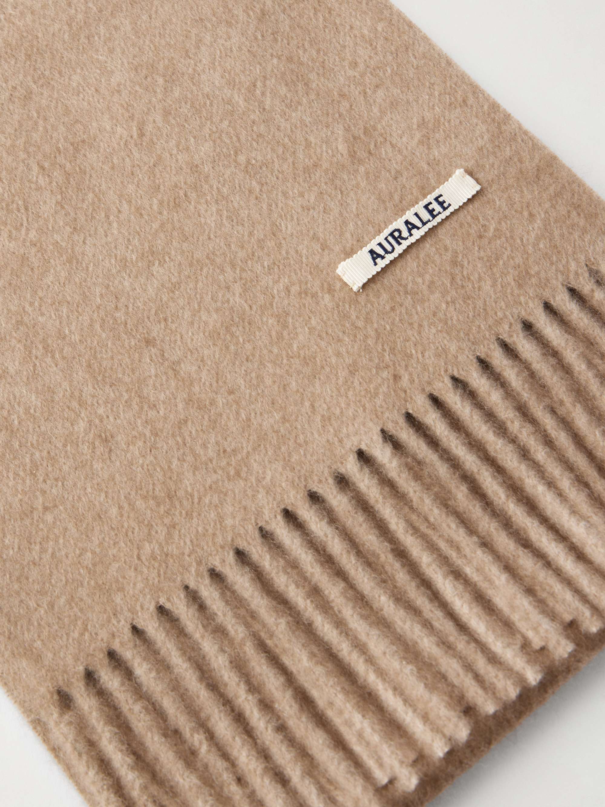 AURALEE Logo-Appliquéd Fringed Cashmere Scarf for Men | MR PORTER