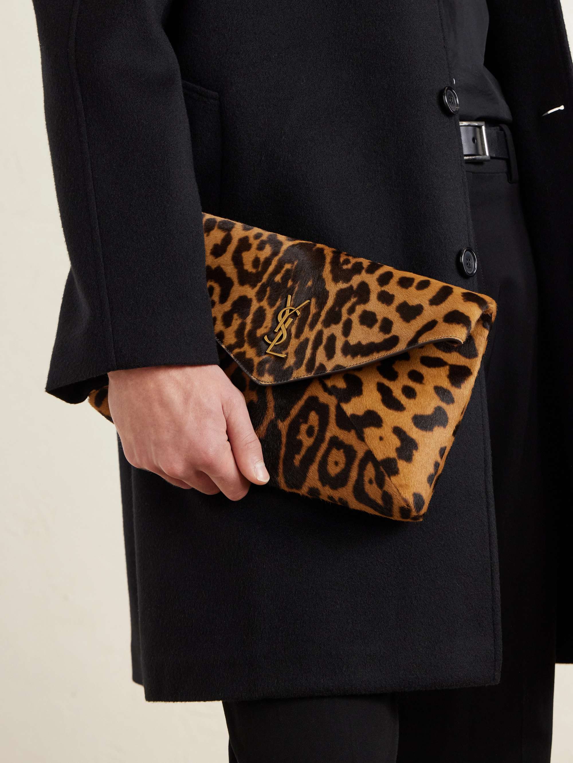 SAINT LAURENT Logo-Appliquéd Leopard-Print Calf Hair Pouch for Men | MR ...