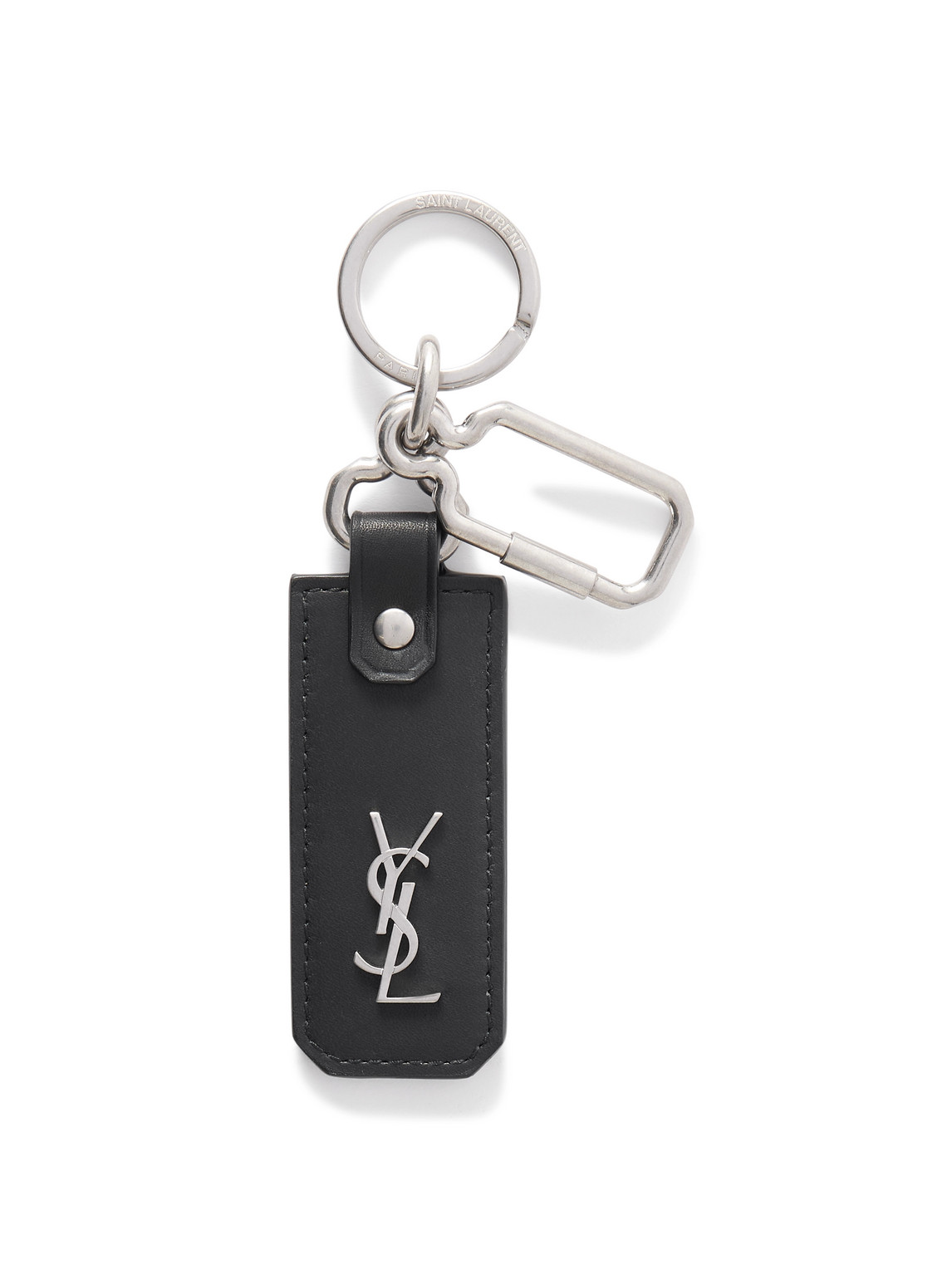 SAINT LAURENT - Cassandre Leather and Silver-Tone Key Fob - Curated ...