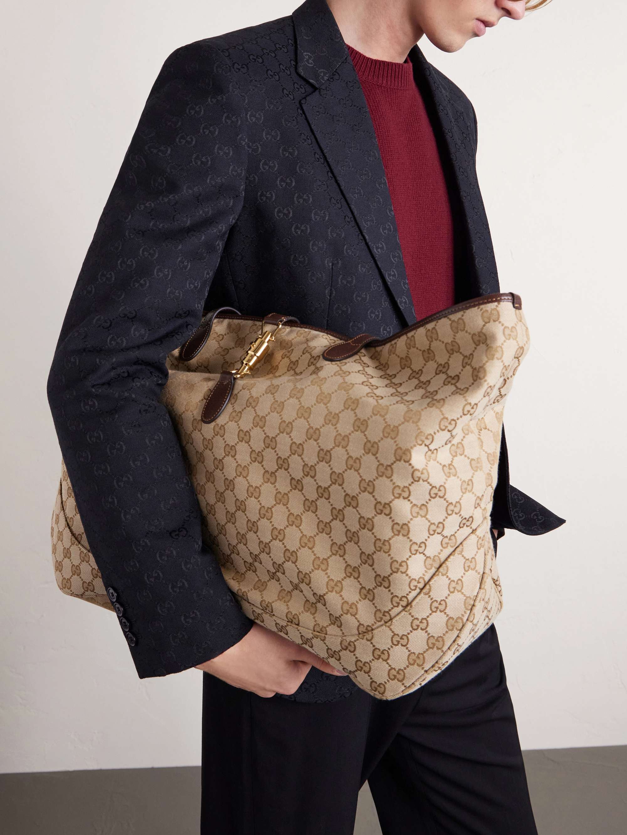 GUCCI Jackie Large Leather-Trimmed Monogrammed Canvas Tote Bag for Men ...