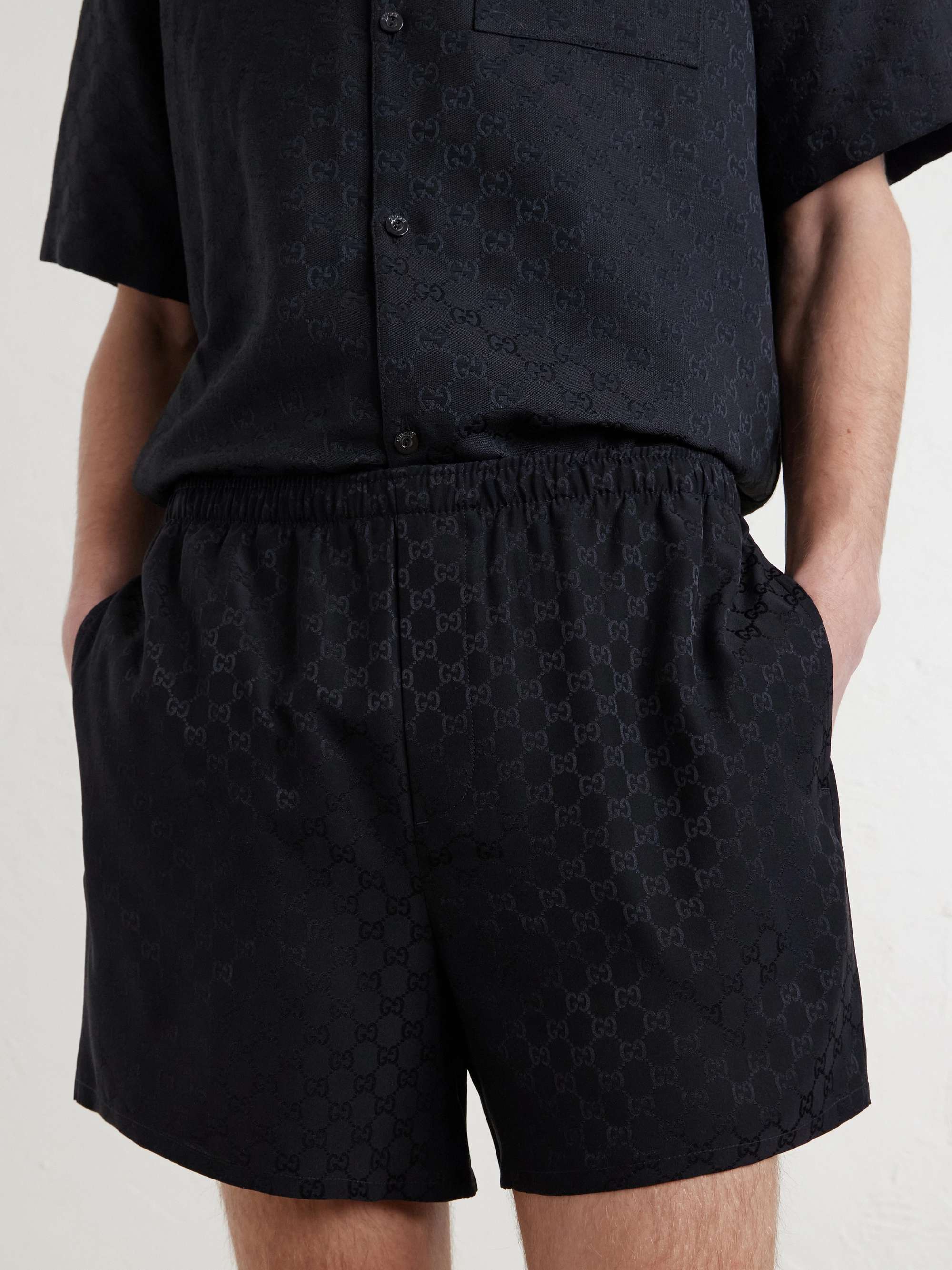 GUCCI Straight-Leg Logo-Jacquard Silk Shorts for Men | MR PORTER