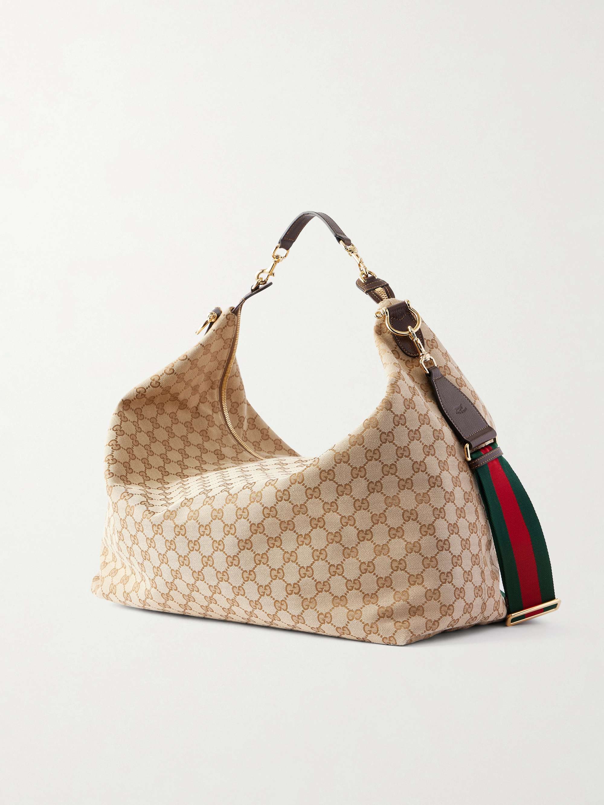 GUCCI Brera Large Webbing- and Leather-Trimmed Monogrammed Canvas Tote ...