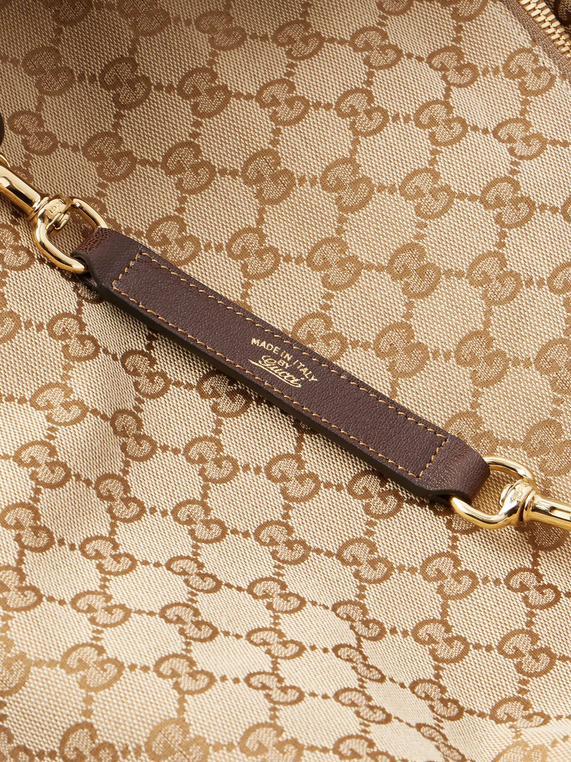 GUCCI Brera Large Webbing- and Leather-Trimmed Monogrammed Canvas Tote ...