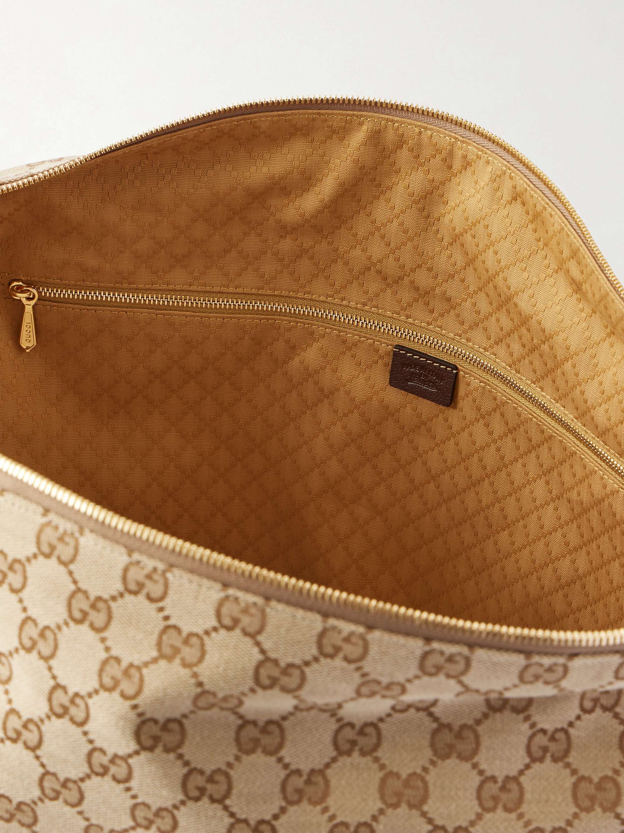 GUCCI Brera Large Webbing- and Leather-Trimmed Monogrammed Canvas Tote ...