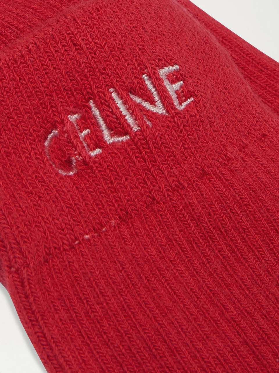 CELINE HOMME Logo-Embroidered Ribbed Cotton Socks for Men | MR PORTER
