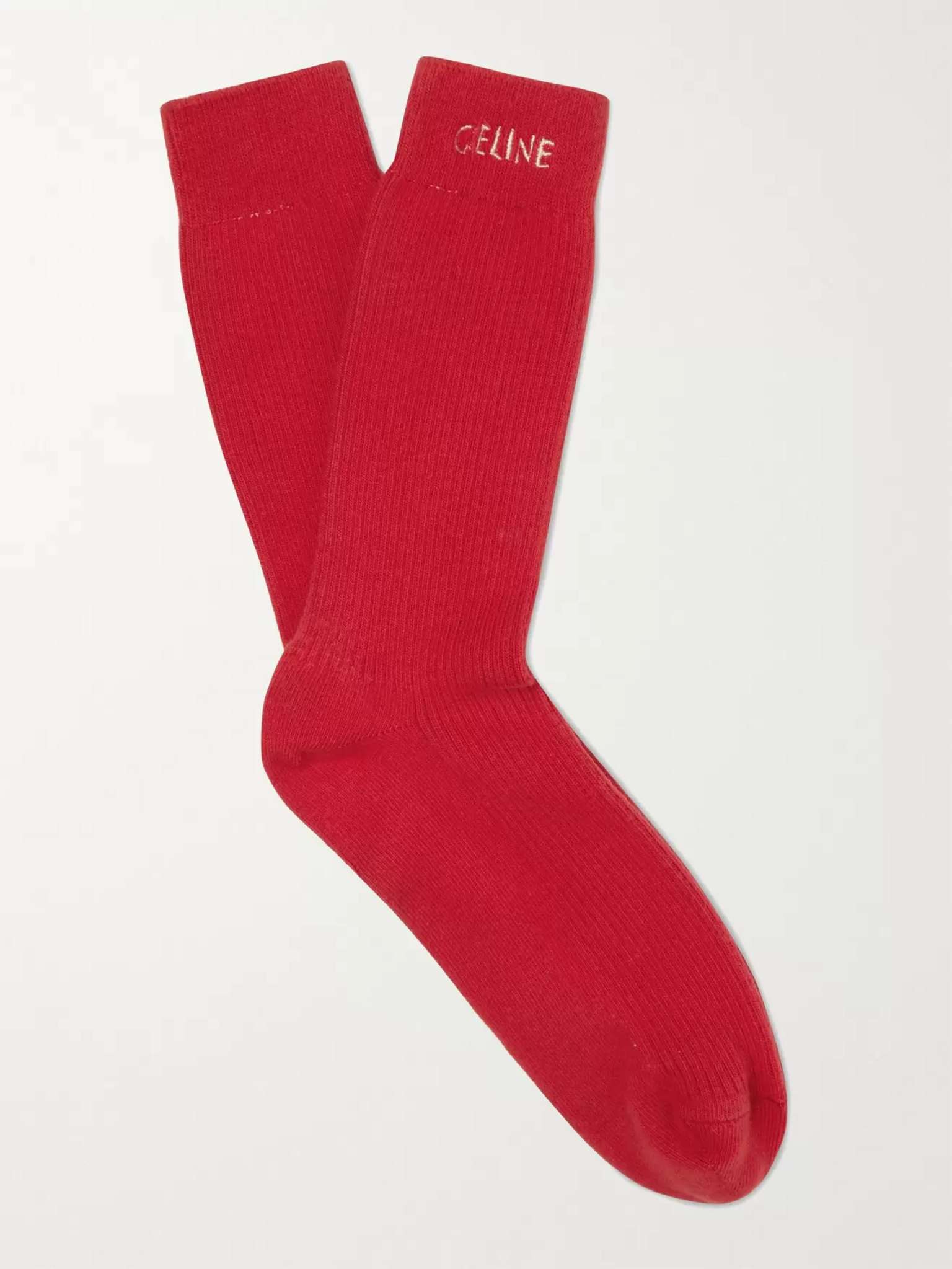 CELINE HOMME Logo-Embroidered Ribbed Cotton Socks for Men | MR PORTER