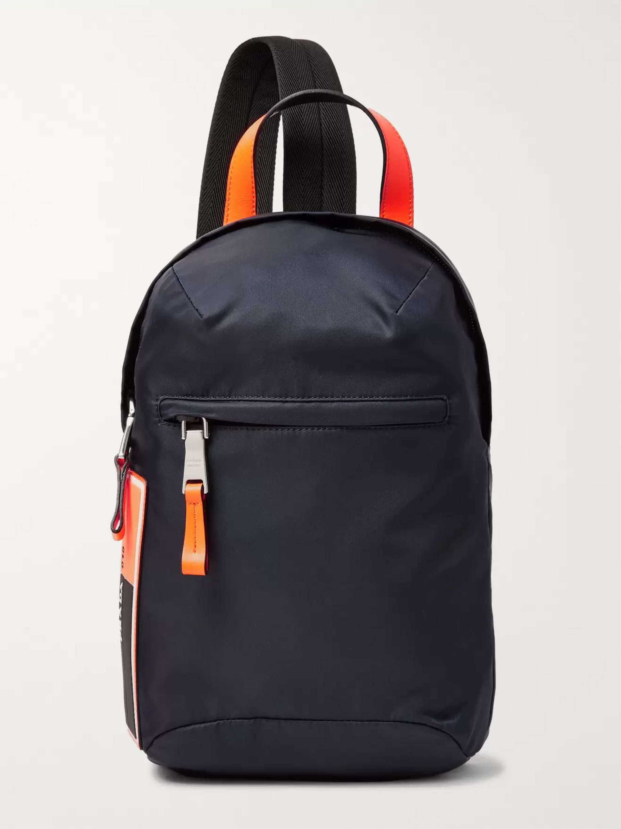 Midnight blue Logo-Appliquéd Leather-Trimmed Nylon Backpack | PRADA ...