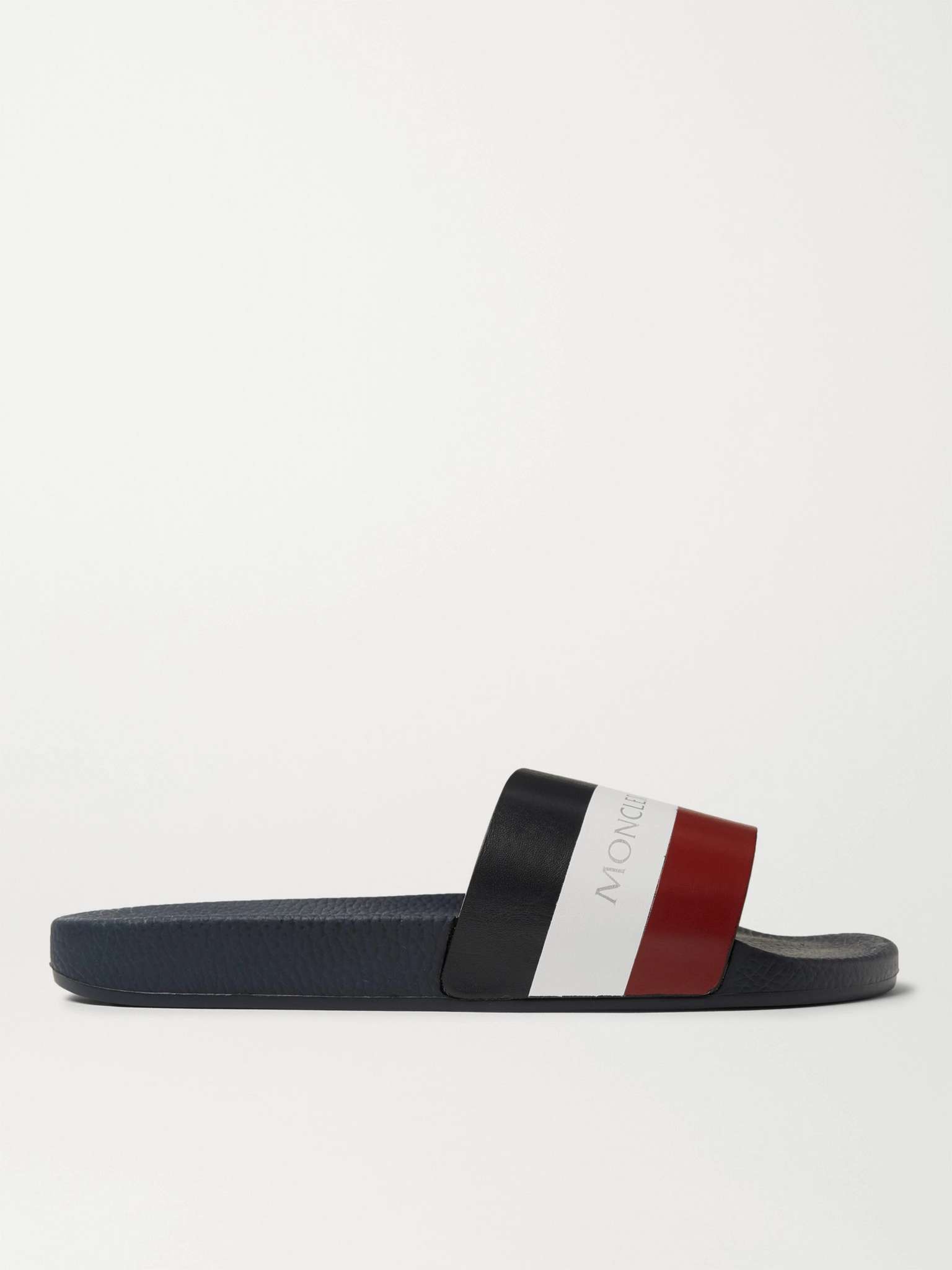 MONCLER Basile Logo-Print Striped Leather Slides for Men | MR PORTER