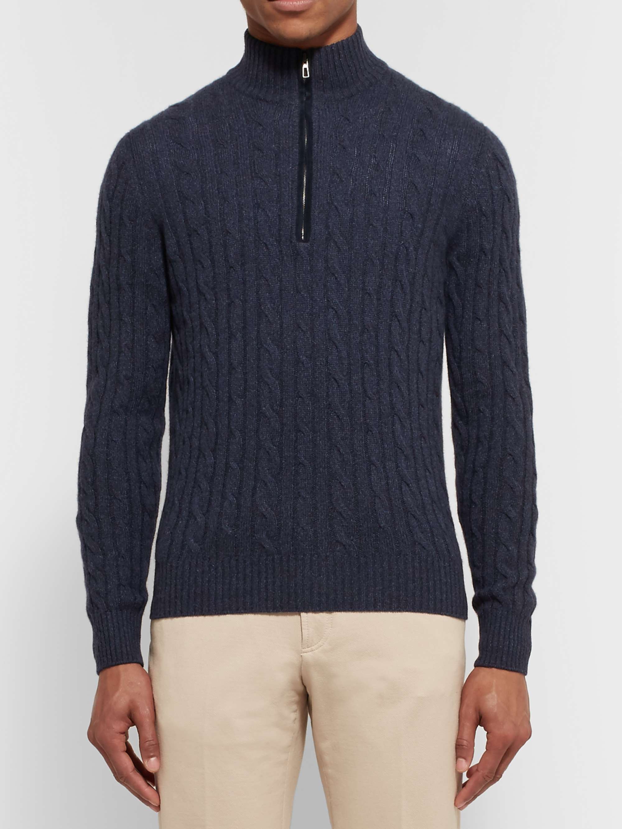 LORO PIANA Cable-Knit Baby Cashmere Half-Zip Sweater for Men LORO PIANA Cable-Knit Baby Cashmere Half-Zip Sweater for Men