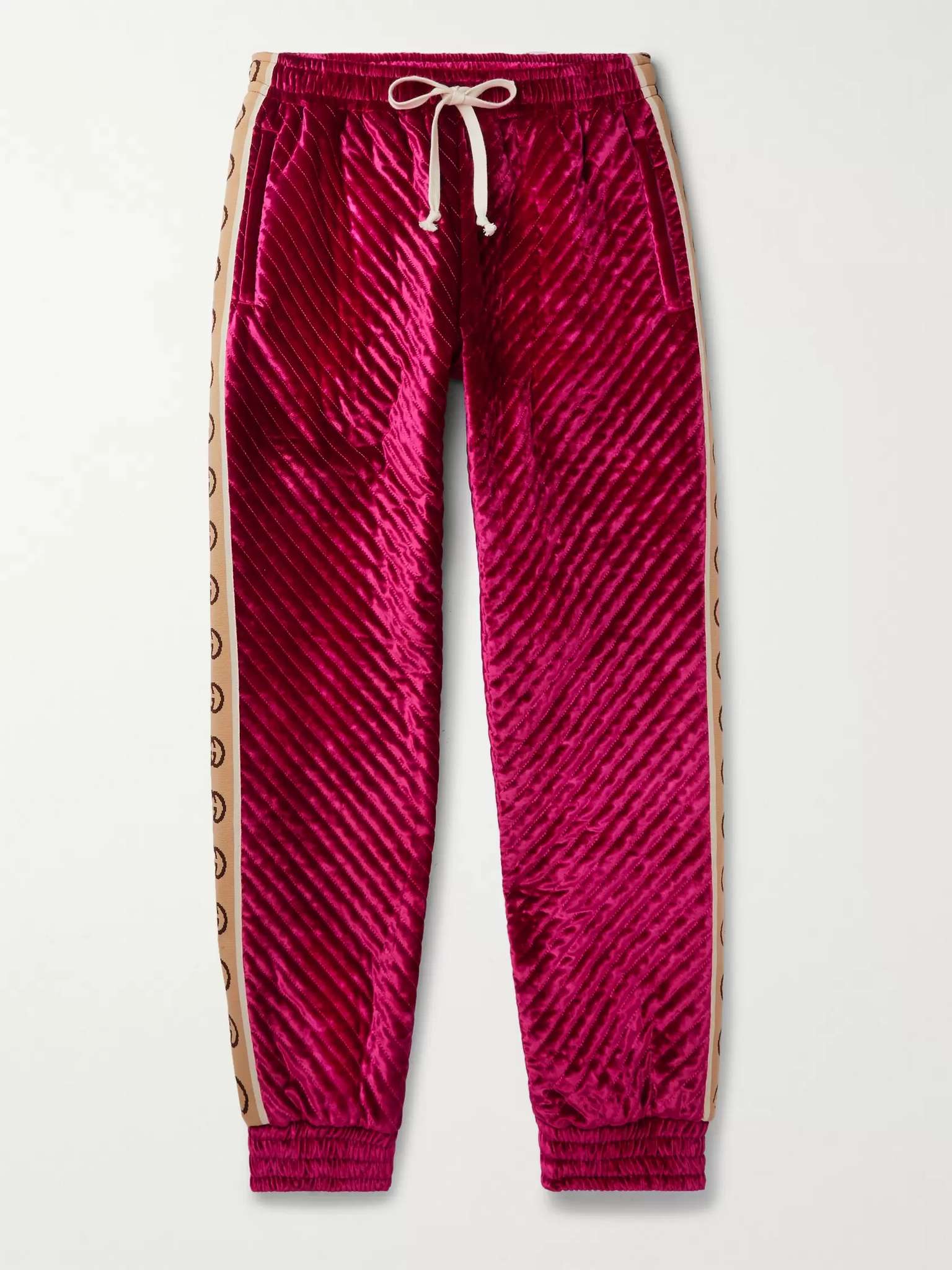 GUCCI Logo-Jacquard Webbing-Trimmed Quilted Padded Velvet Sweatpants ...
