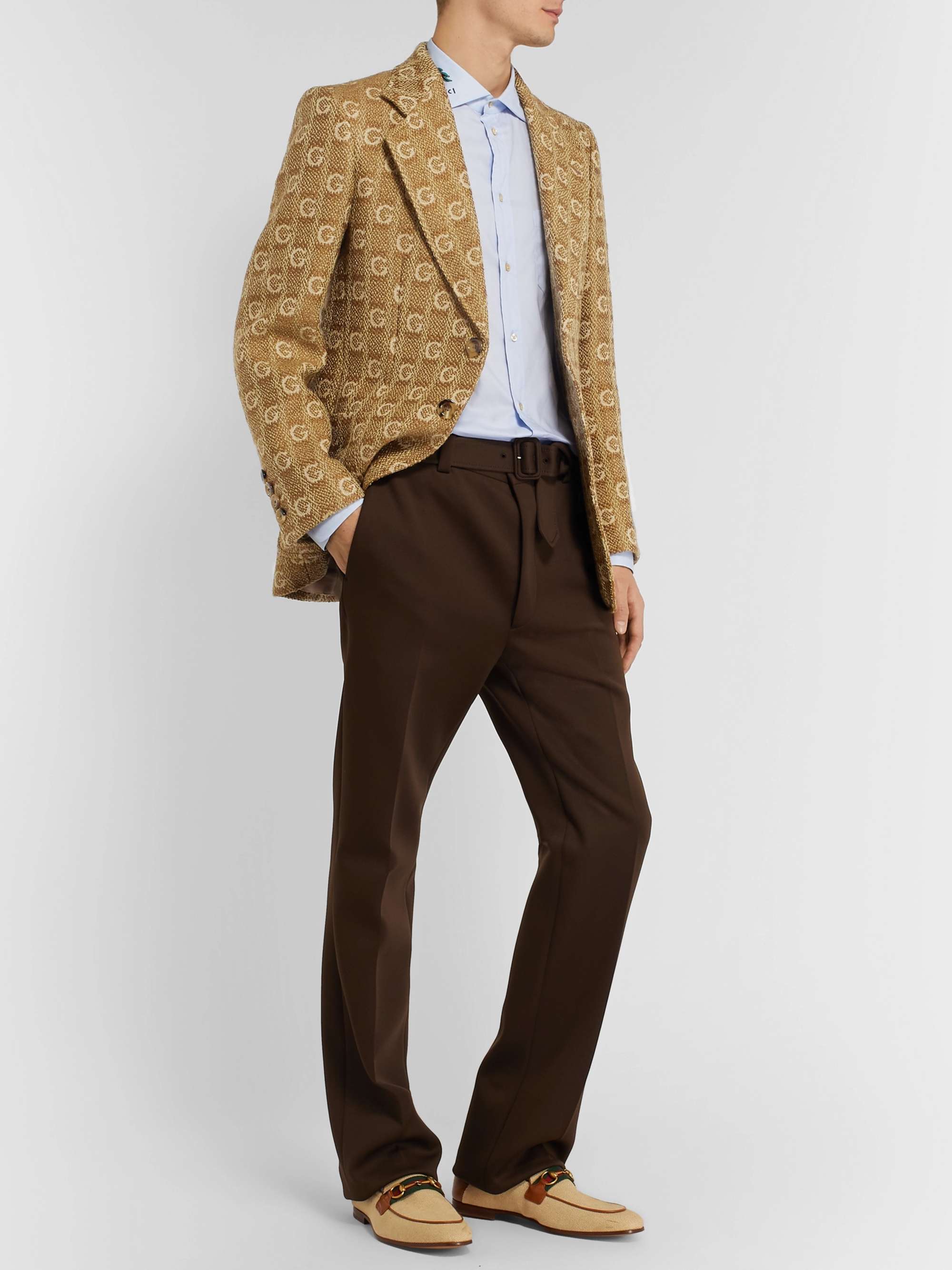 Brown Logo-Jacquard Virgin Wool Blazer | GUCCI | MR PORTER